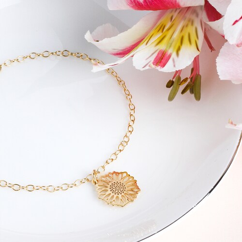 Set aretes de poste y pulsera Girasol de plata .925 con baño de oro ...