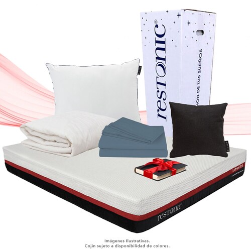 Colchón Matrimonial Restonic Roll Con Protector Sábanas Y Almohada One