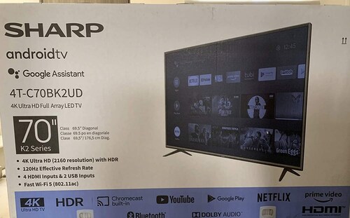 Sharp Pantalla 70 Pulgadas 4T-C70BK2UD 4K Ultra HD AndroidTV