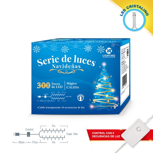 Serie Luz 300 Leds 8w Cristalino 8 Secuencias 14 Mt