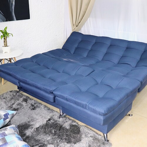 Sala Modular Azul Sofá Cama Sillón Y Taburete Florencia