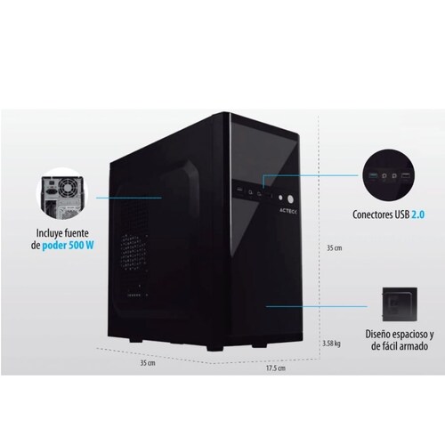 GABINETE ACTECK PERFORMANCE MICRO ATX MINI ATX MINI ITX FUENTE 500W 24 ...