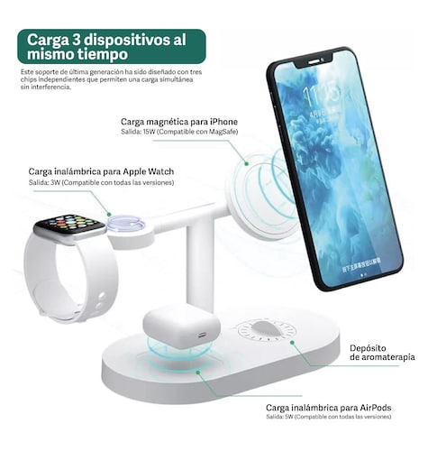 Base de carga inalámbrica 4 en 1 para iPhone y múltiples dispositivos ...