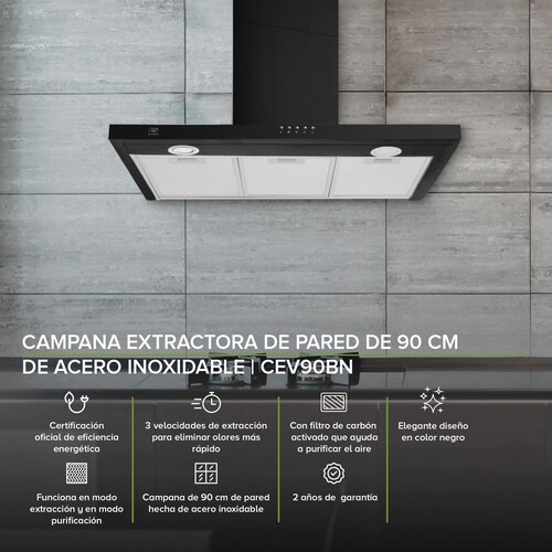 Campana Extractora Purificadora De Pared 90 cm Avera CEV90BN