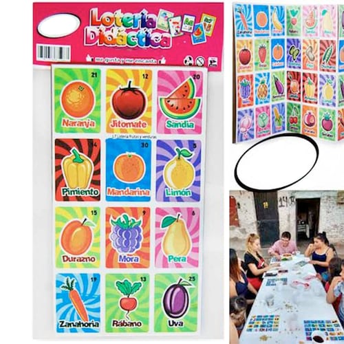 6 Loteria didactica frutas y verduras 30 cartas 21 cm