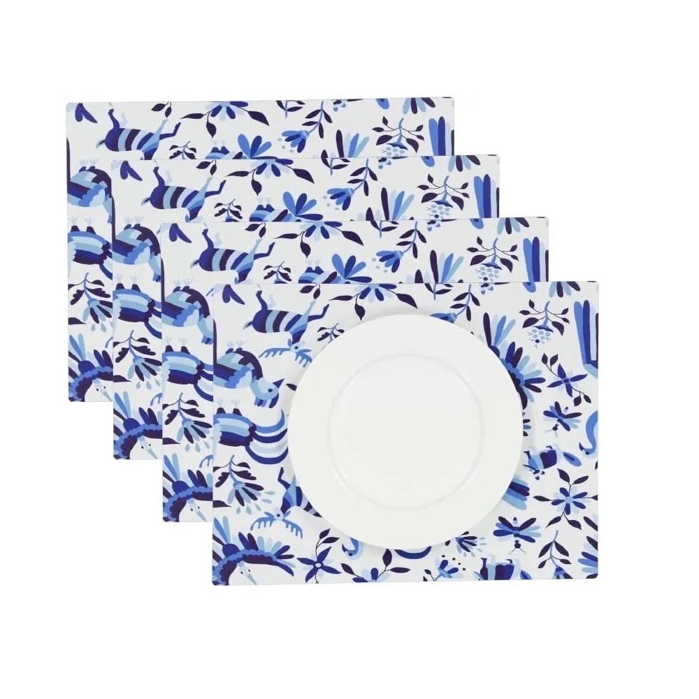 Kit 4 Pzs Mantel Individual Rectangular Pvc Azul 45x35cm Billu