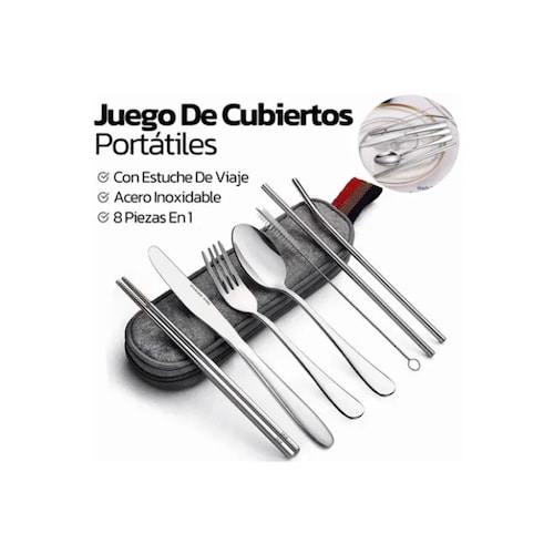 Set Cubiertos Portátiles Eco Friendly Acero Inoxidable 8pzas.