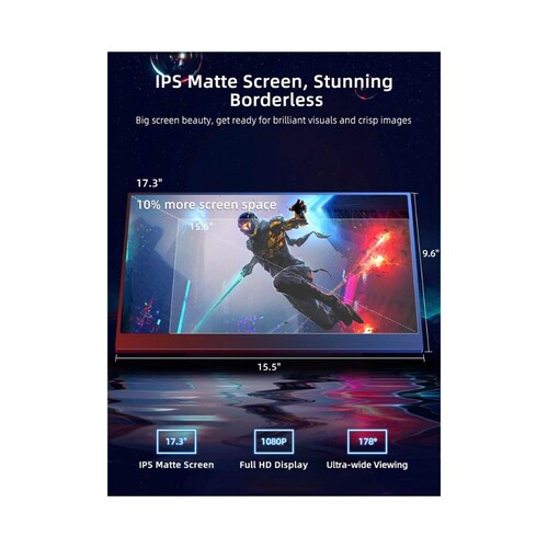 Monitor Portátil Gamer Uso Múltiple Uperfect M173j04 17.3" HDR 144Hz Altavoces.