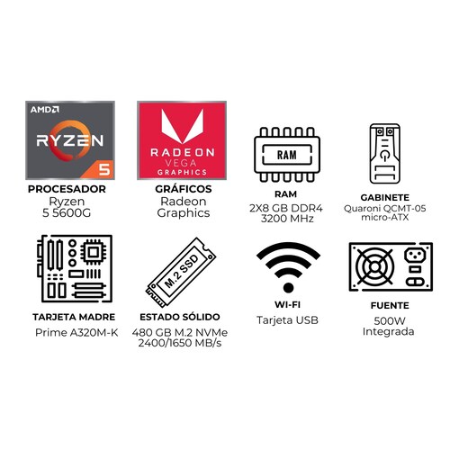 The Boss PC Quaroni AMD Ryzen 5 5600G, 16 GB, 480 GB SSD, Wi-Fi