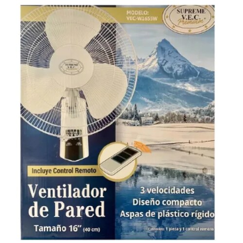 VENTILADOR DE PARED 16" BLANCO CON CONTROL REMOTO SUPREME VEC