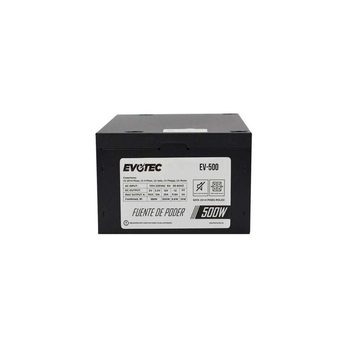 Fuente de Poder Evotec EV500, Negro, 500 W