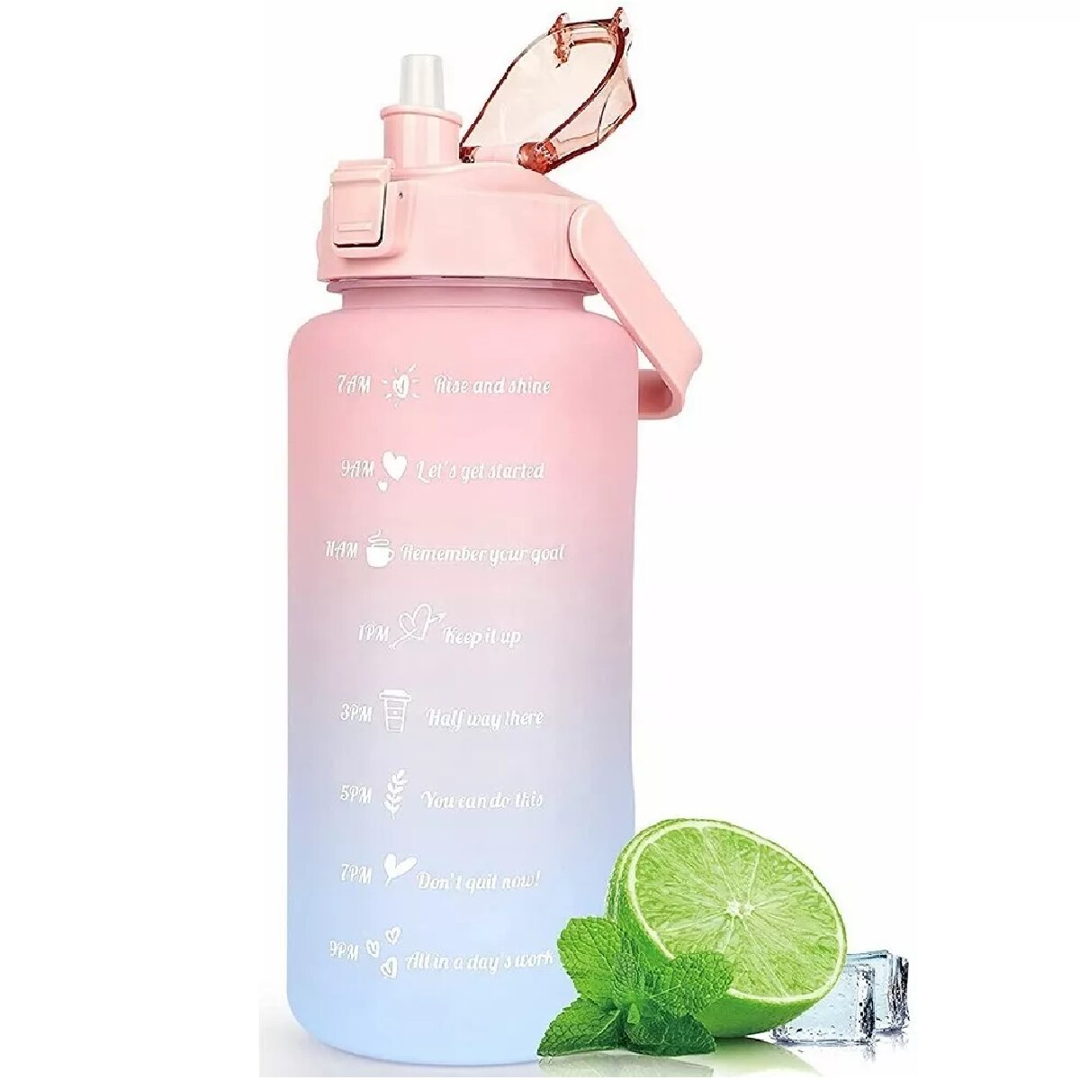 Botella De Agua Motivadora 2 Litros Con Marcador De Tiempo Rosa