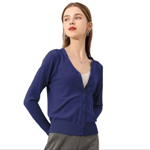 Suéter Mujer Moda Sweater Dama Abierto Botones Abrigo Ligero Tonos Azules