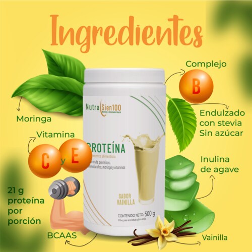 Nutrasien100 Proteína en polvo sabor Vainilla 22 g proteína por porción Keto Pre workout Sin ...