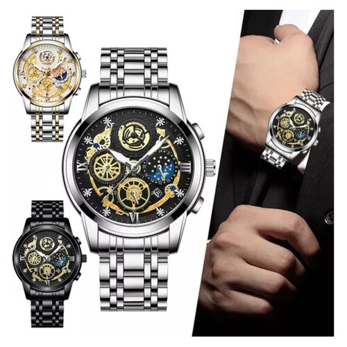 Hombre Reloj Original Cuarzo Inoxidable Con Fechador +caja