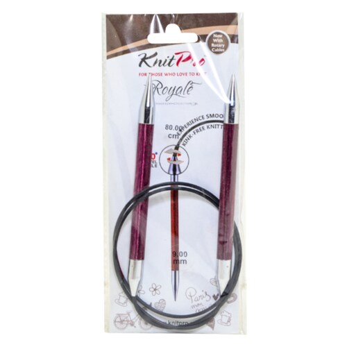 Aguja Tejer Circular Royale 80cm Cable Giratorio 9mm Knitpro