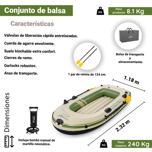 Bote Inflable Lancha Balsa Bestway Voyager X2 Con Remos 2 Personas