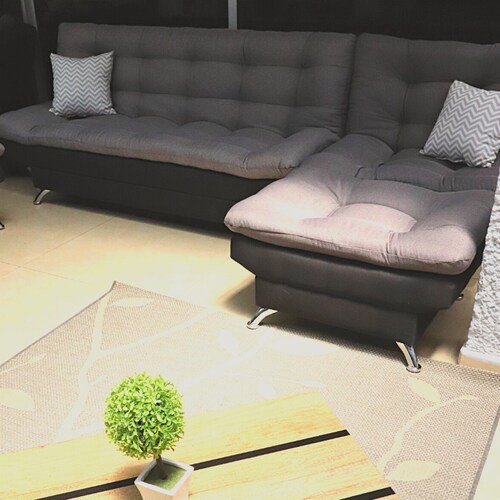 Sala Modular Negro Con Gris Sofá Cama Sillón Y Taburete Florencia