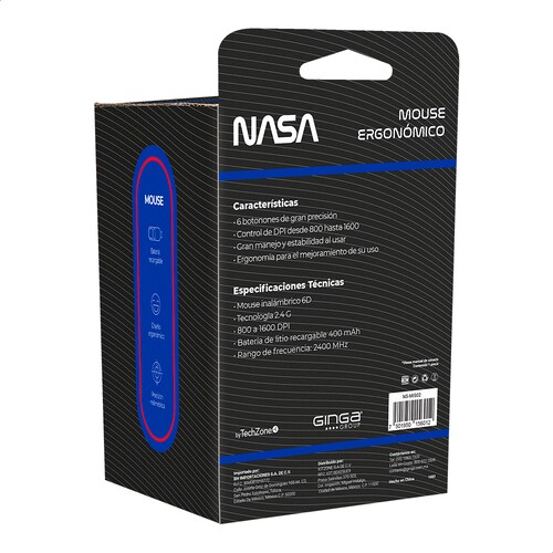 Mouse Inalámbrico Recargable Edición Nasa Gamer 1600 Dpi 6 Botones