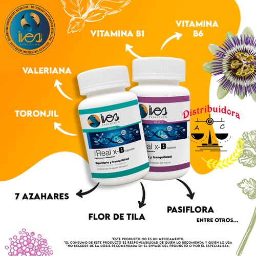 Pasiflora Valeriana 7 azahares Toronjil Tila Vitaminas B1 B6 B12 Ácido Glutámico Real XB Ives ...