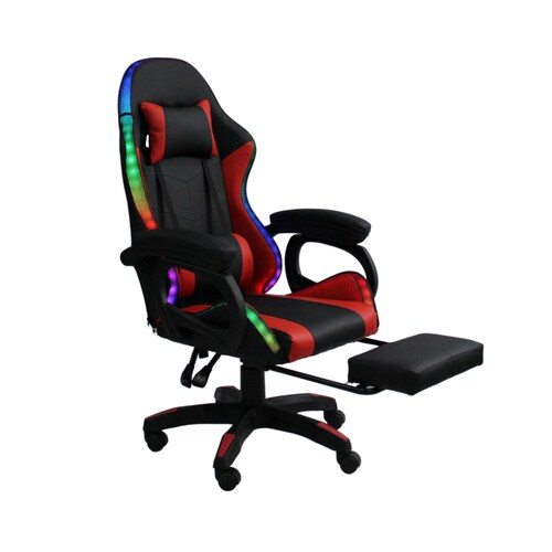 Silla Gamer Led RGB, descansa pies, reclinable y cabecera Roja