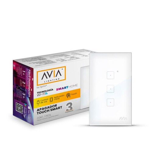 Apagador Smart Wifi Triple Touch De Cristal Blanco Avia