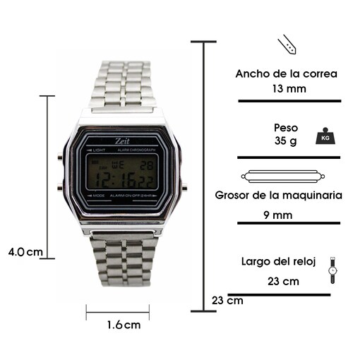 Reloj Digital Zeit Unisex Luz Alarma Cronómetro Plata