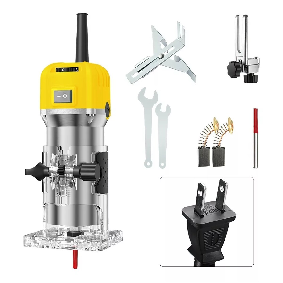 Router Recortadora Rebajadora De Madera 6 Velocidades 800w Amarillo