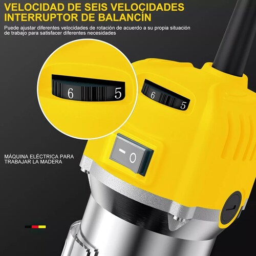 Router Recortadora Rebajadora De Madera 6 Velocidades 800w Amarillo
