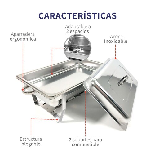 Chafer Bufetera 2 Espacios De Acero Inoxidable Para Chef