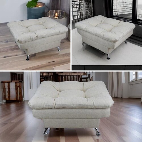 Taburete Moderno Puff en Lino Beige Reposapiés