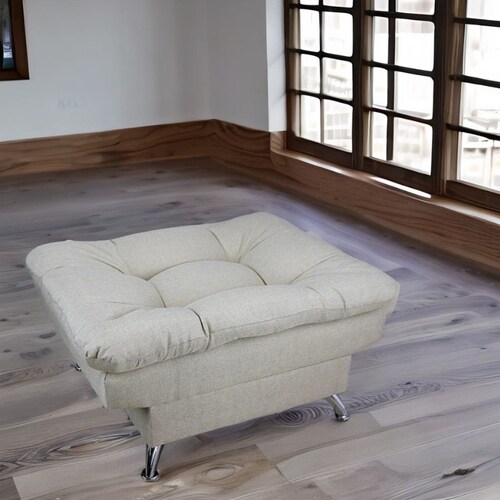 Taburete Moderno Puff en Lino Beige Reposapiés