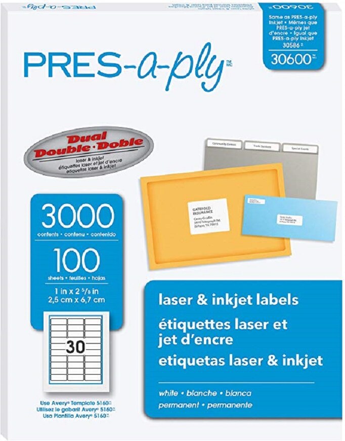 Etiqueta blanca de adhesivo permanente Pres-a-ply, paquete con 3000 ...