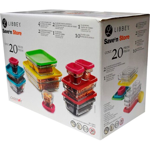 Juego de contenedores de vidrio 20 piezas, marca Libbey