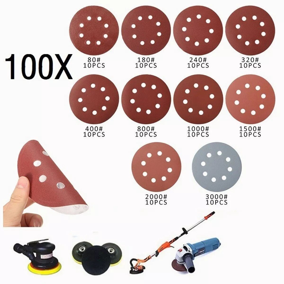 Juego 100 Discos De Lijas Orbital 80-3000 (10 tamaños)