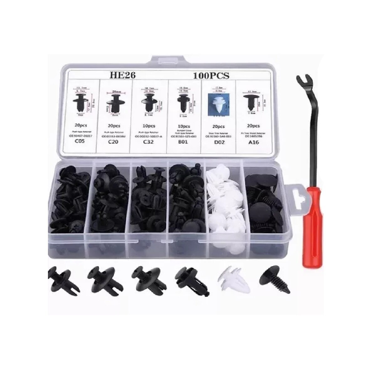 Kit 100 Grapas Universal Automotrices 6 Modelos+ quitagrapas