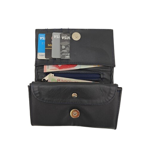 Cartera en Piel Vacuno Fana Lisa Azul Marino