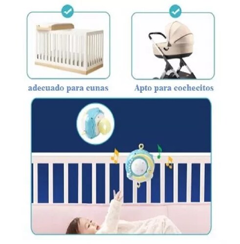 Sonaja Móvil Musical Bebé Cuna Unisex Giratoria Proyector Azul Lunita