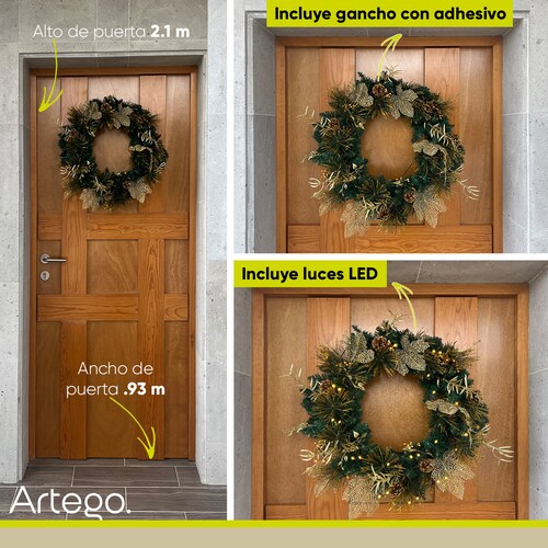 Corona de navidad con luces GOLDEN decorada christmas wreath 50cm ...