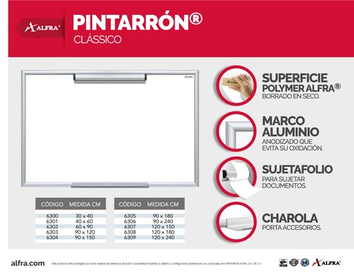 Pizarra Pintarrón Escolar Clásico Pizarrón Alfra 120x240 cm