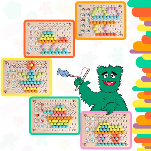 Yuff! Tablero Montessori de madera con esferas y pesca para niños