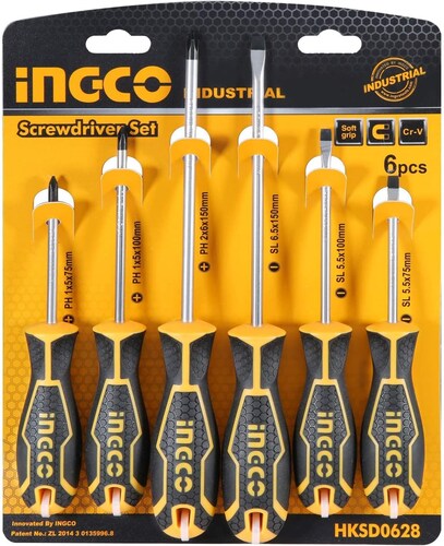 INGCO Set De 6 Destornilladores con punta Magnética Desarmadores Phillips Y Plano Acero Cr-V ...