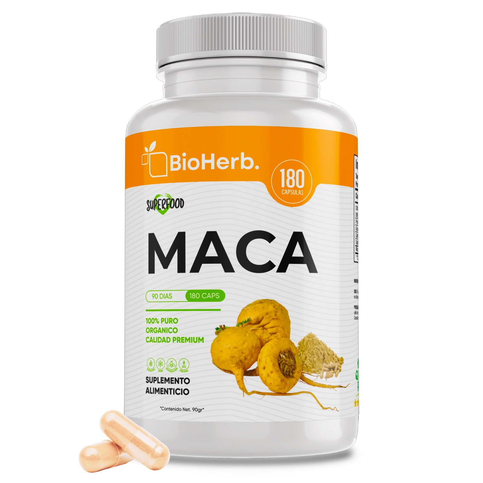 Maca Organica 100% Pura (180 Capsulas 500mg) |Para 90 Dias | NATURAL ...