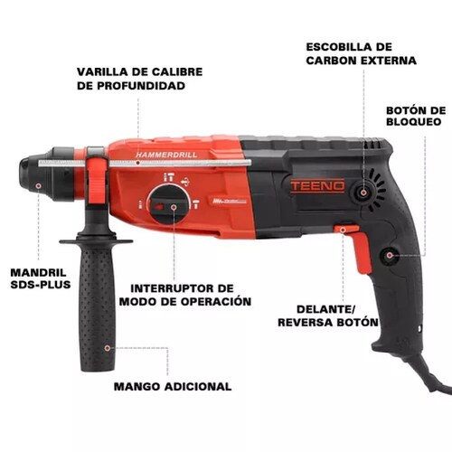 Rotomartillo electroneumático Teeno Pro920 negro y rojo con 800W de ...