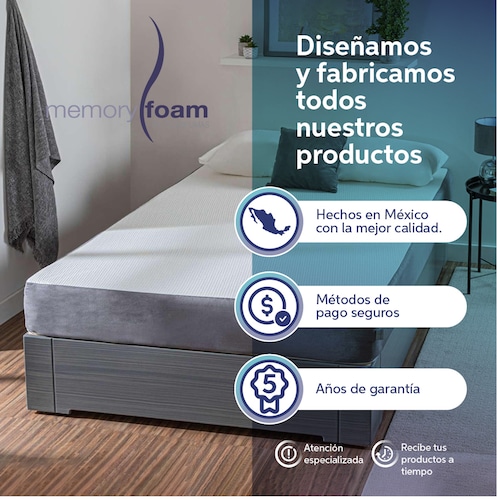 MEMORY FOAM Colchón Essential de Memory Foam Firmeza Media Blanco Queen ...