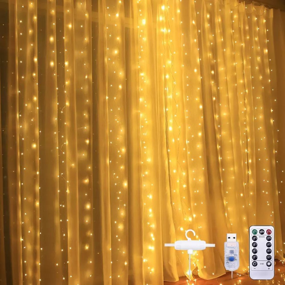 Cortinas series luces 600 led navidad, carga usb con dos paneles 3x3 metros