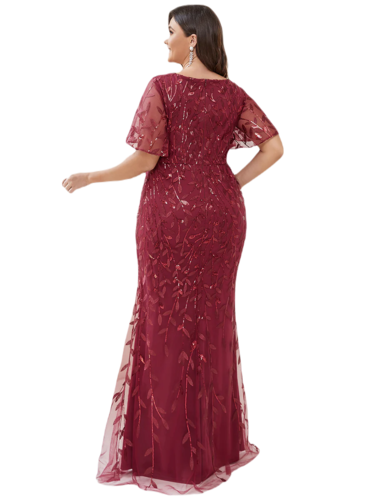 Vestido Elegante de Fiesta Largo Curvy Guinda Vino Sirena Lentejuela ...