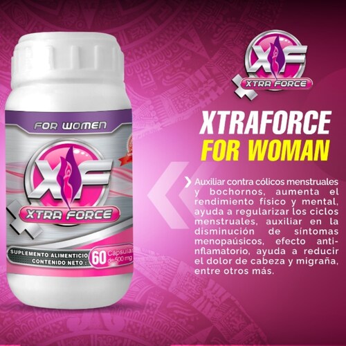 XTRAFORCE FOR WOMEN - Auxiliar para Cólicos Menstruales, Bochornos y Bienestar Femenino, 60 Cápsulas