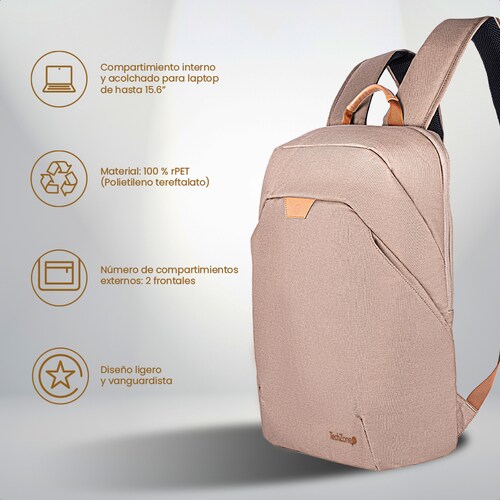 BACKPACK TECHZONE PORTA LAPTOP PET RECICLADO ECO HERO Beige.