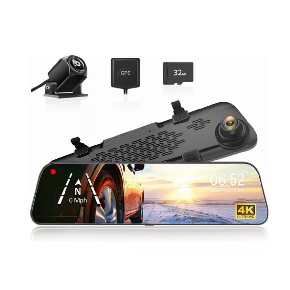 Retrovisor Con Camara Para Automovil 2160p Visión Nocturna,Tarjeta De 32 Gb